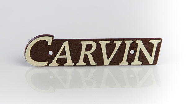 03-00095 Carvin LOGO SMALL BEIGE ON BROWN - Carvin Audio